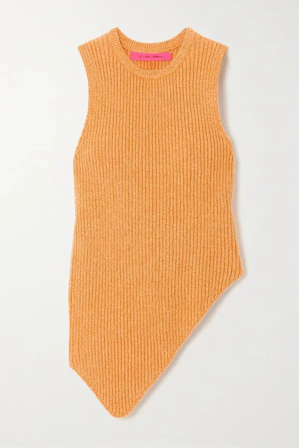 THE ELDER STATESMAN Asymmetric Ribbed Organic Cotton And Cashmere-blend Tank - Orange