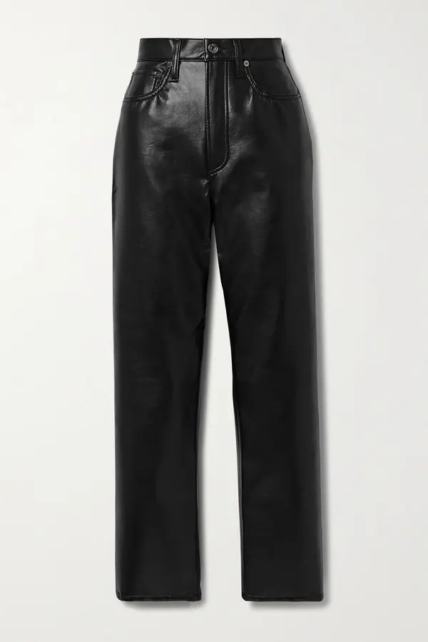 AGOLDE Net Sustain 90s Pinch Waist Leather-blend Straight-leg Pants - Black
