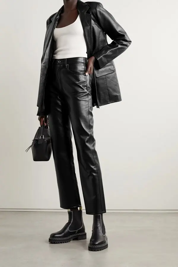 AGOLDE Net Sustain 90s Pinch Waist Leather-blend Straight-leg Pants - Black