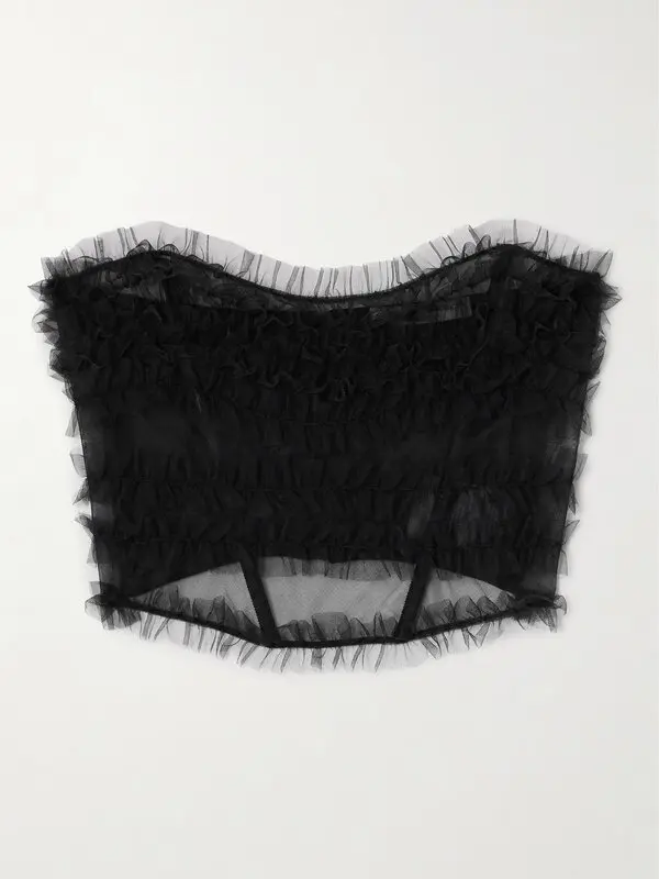 Alessandra Rich Ruched Tulle Bustier Top - Black