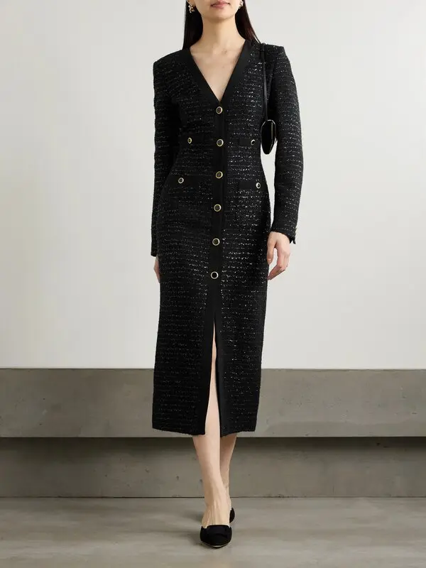 Alessandra Rich Sequined Tweed Midi Dress
