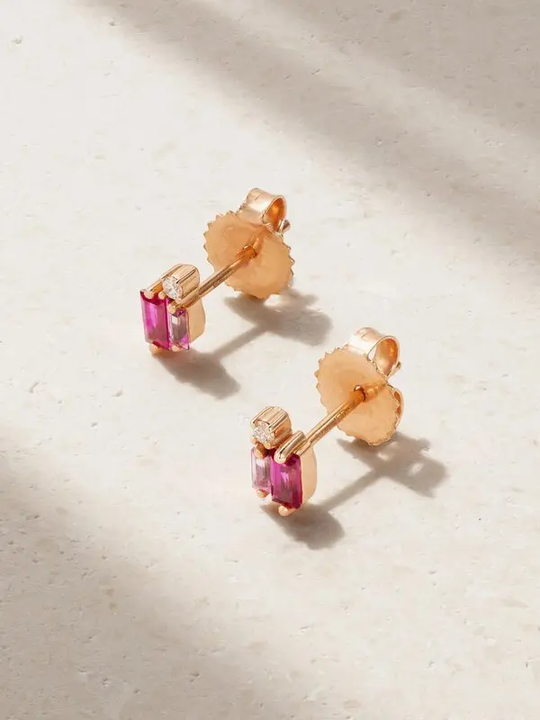 SUZANNE KALAN 18k Rose Diamond And Sapphire Earrings - Gold