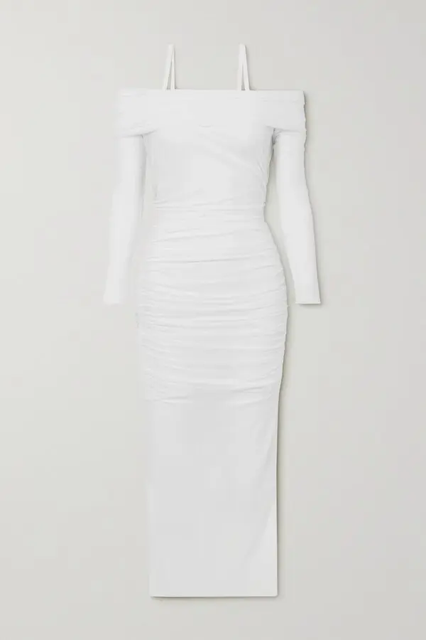 Dolce & Gabbana Cold-shoulder Ruched Maxi Dress - White