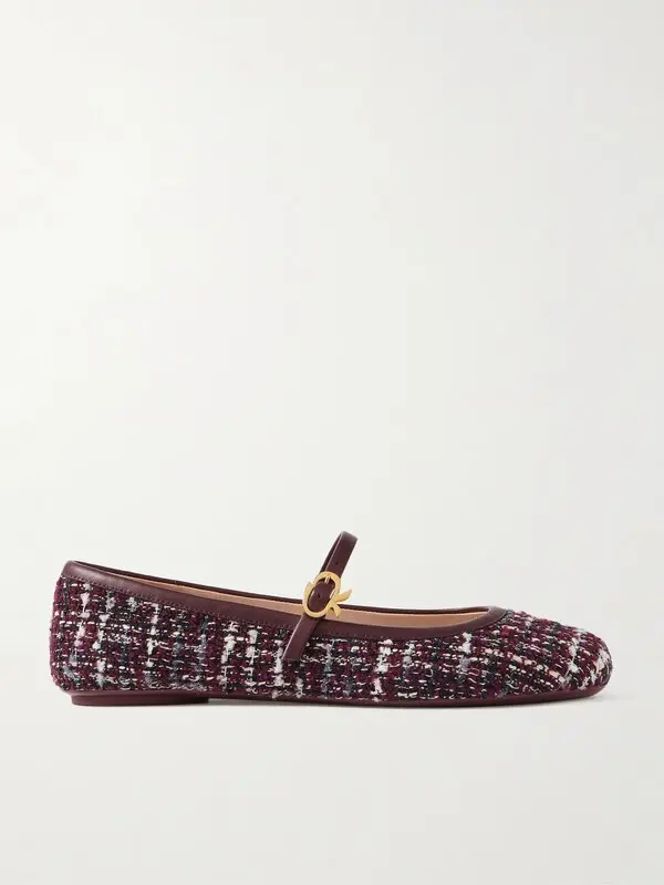 GIANVITO ROSSI Carla Leather-trimmed Tweed Ballet Flats - Burgundy