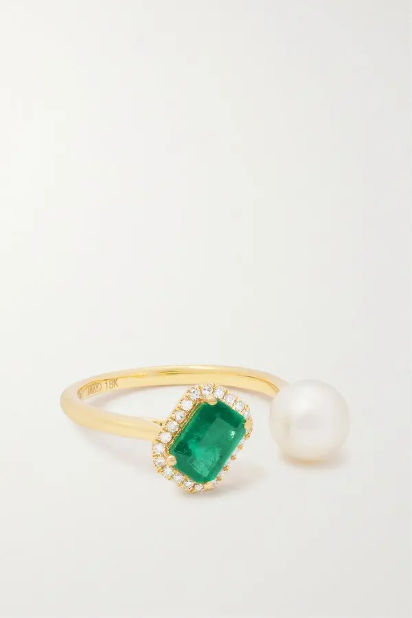 Shay 18-karat Diamond, Emerald And Pearl Ring - Gold