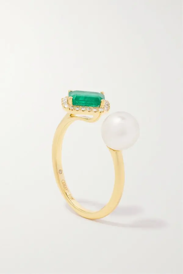Shay 18-karat Diamond, Emerald And Pearl Ring