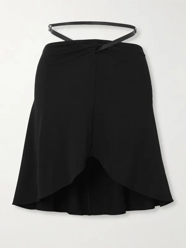 COURREGES Belted Leather-trimmed Mini Skirt - Black