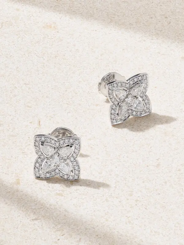 DE BEERS LONDON Lotus 18-karat White Diamond Earrings - Gold