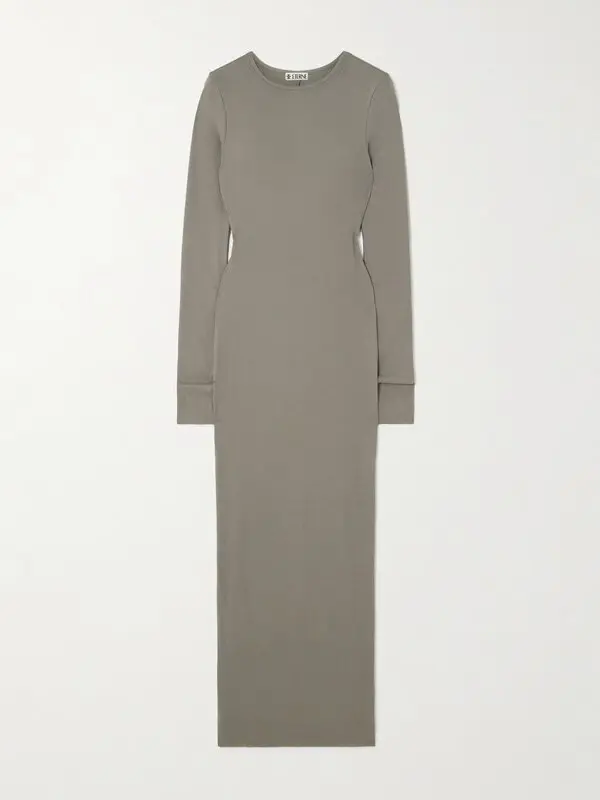 Eterne Long Sleeved Ribbed Maxi Dress - Neutrals