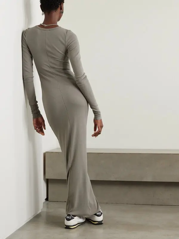 Eterne Long Sleeved Ribbed Maxi Dress - Neutrals