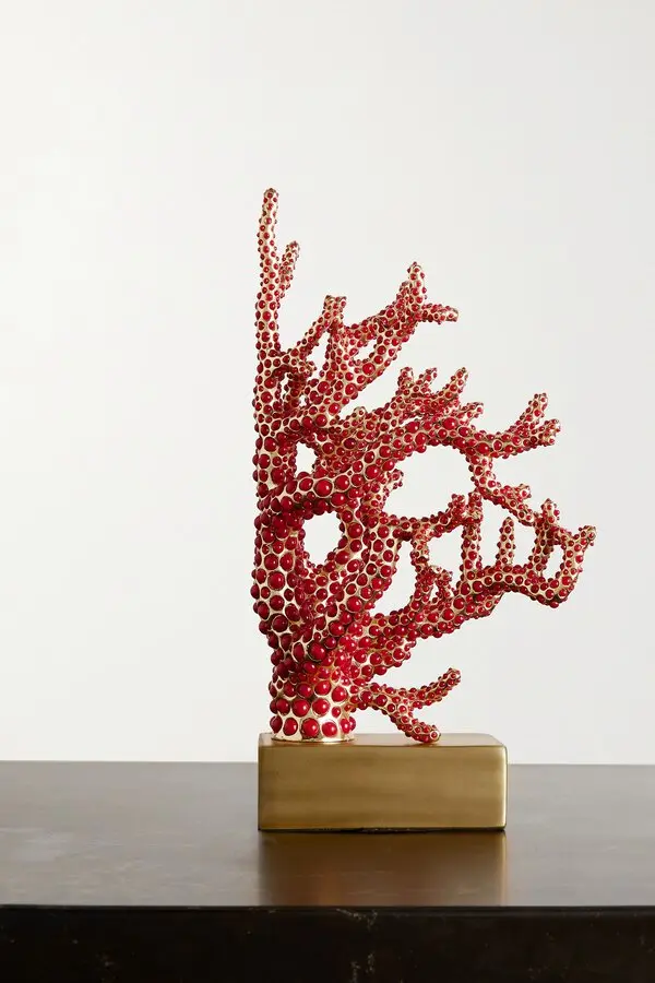 L'Objet Faux Coral And Gold-plated Bookend - Red