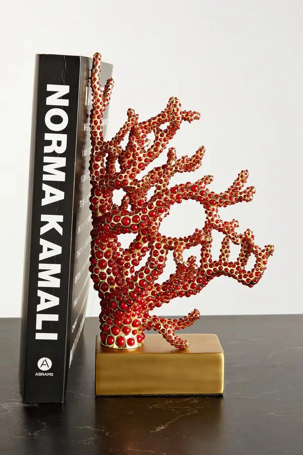 L'Objet Faux Coral And Gold-plated Bookend
