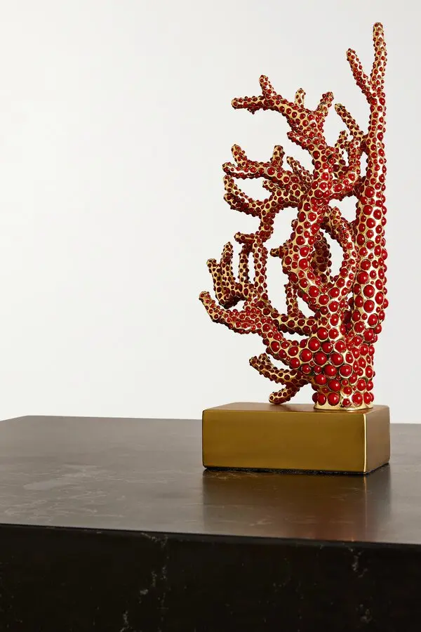 L'Objet Faux Coral And Gold-plated Bookend
