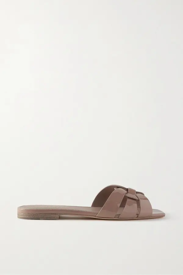 Saint Laurent Tribute Woven Patent-leather Slides