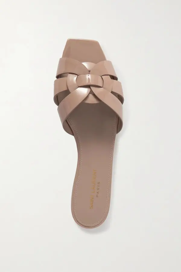 Saint Laurent Tribute Woven Patent-leather Slides