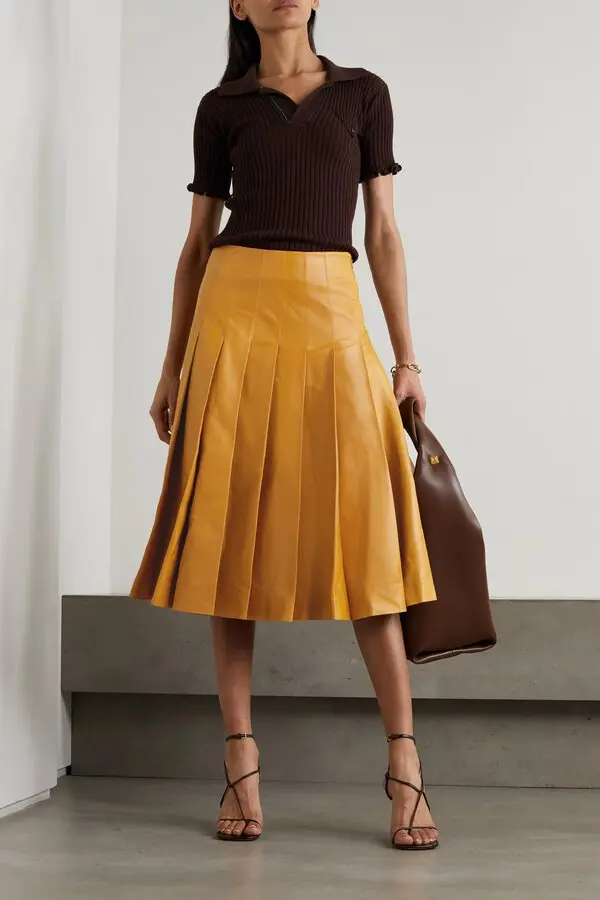 Loro Piana Pleated Leather Skirt