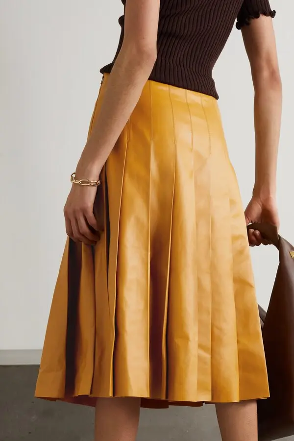 Loro Piana Pleated Leather Skirt