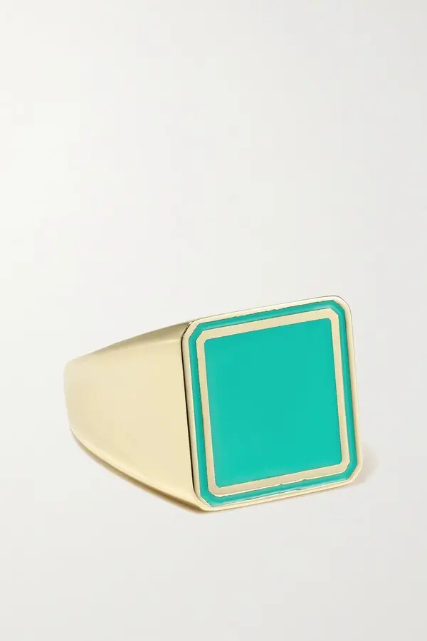 Lauren Rubinski 14-karat Gold And Enamel Signet Ring - Green
