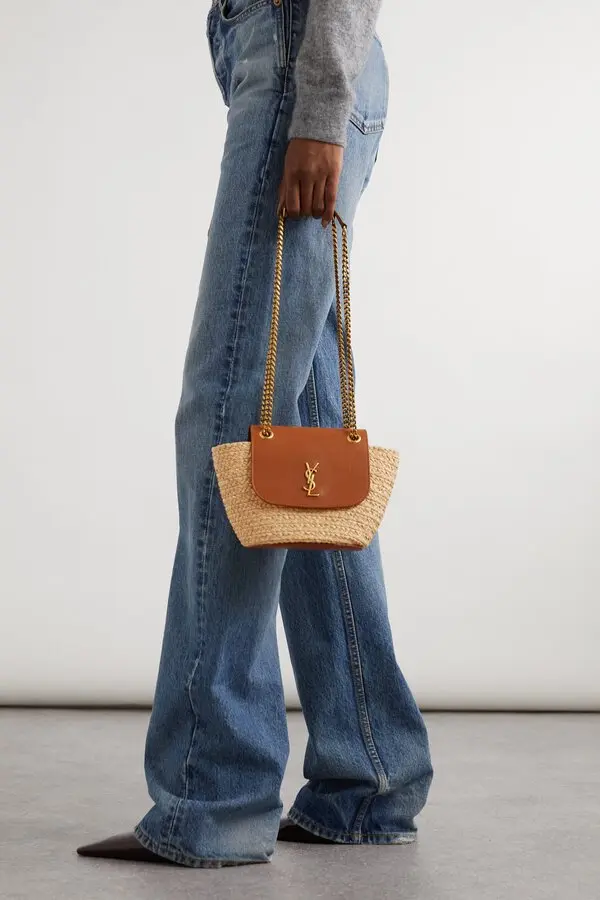 Saint Laurent Manon Mini Raffia Shoulder Bag - Brown
