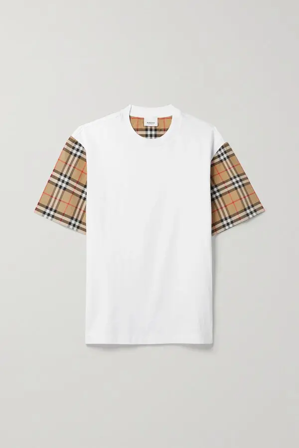 Burberry Checked Poplin-trimmed T-shirt - White