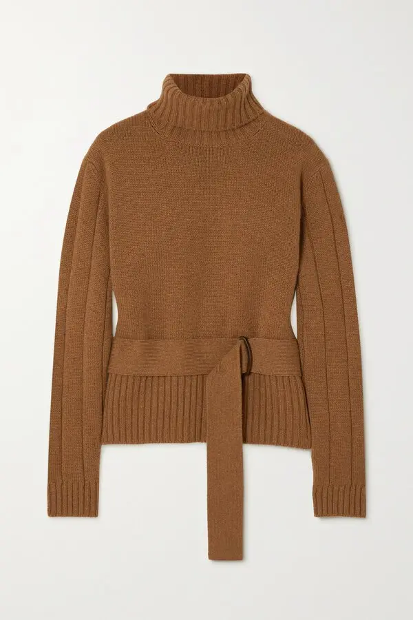 Loro Piana Belted Cashmere Turtleneck Sweater