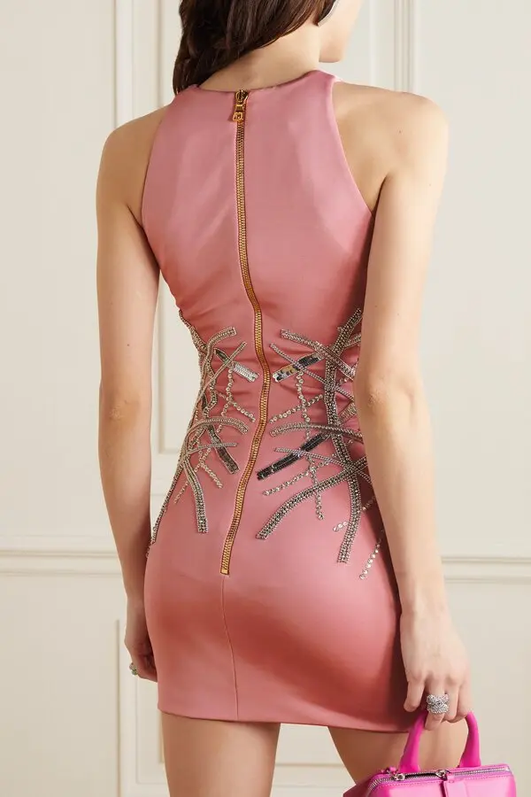 Balmain Embellished Stretch-knit Mini Dress