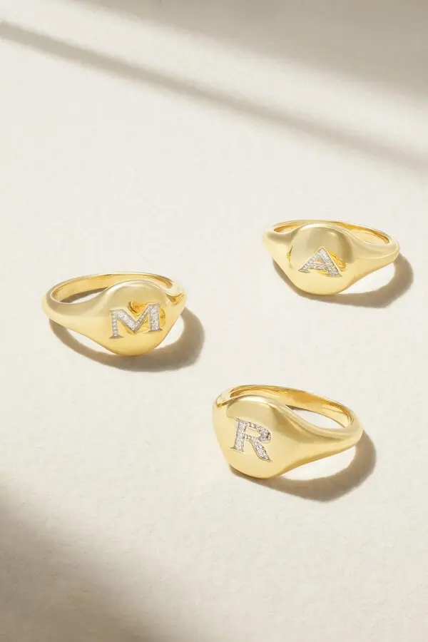 David Yurman Initial 18-karat Diamond Signet Ring - Gold