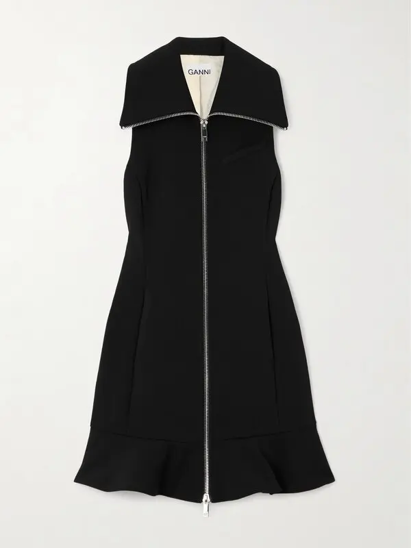 GANNI Paneled Ruffled Crepe Mini Dress