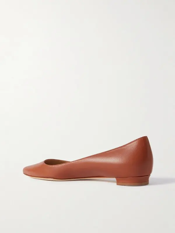 Manolo Blahnik Bb 10 Leather Point-toe Flats - Brown