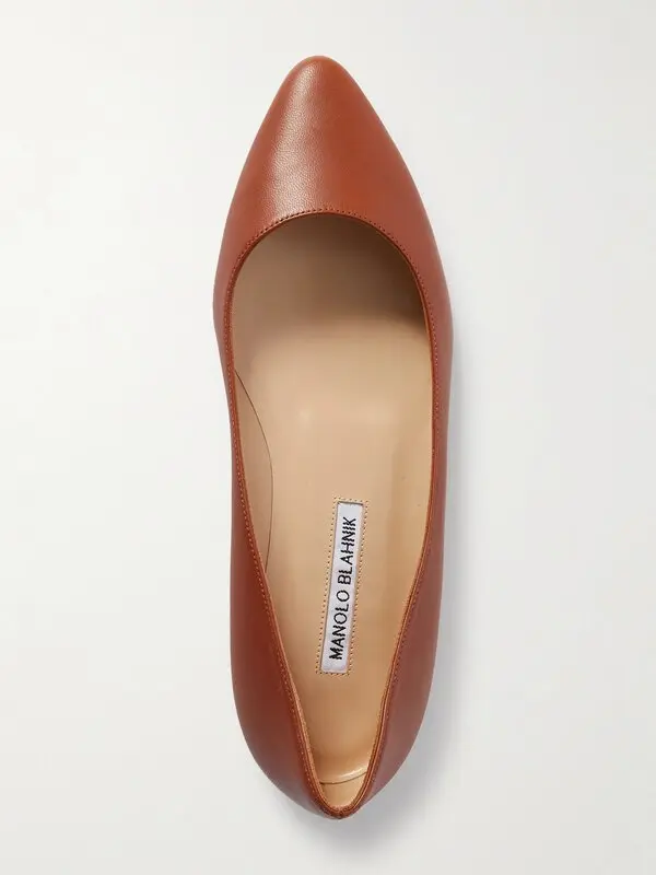 Manolo Blahnik Bb 10 Leather Point-toe Flats - Brown