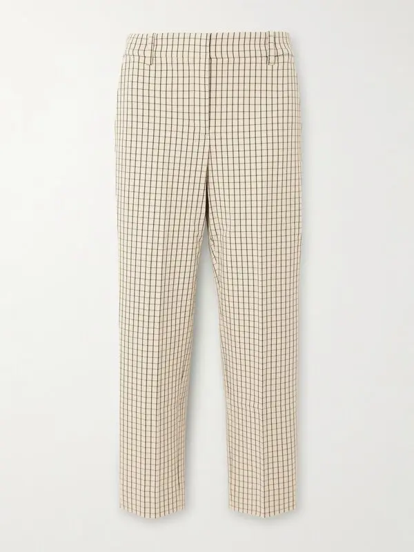 Tory Burch Checked Cropped Twill Tapered Trousers