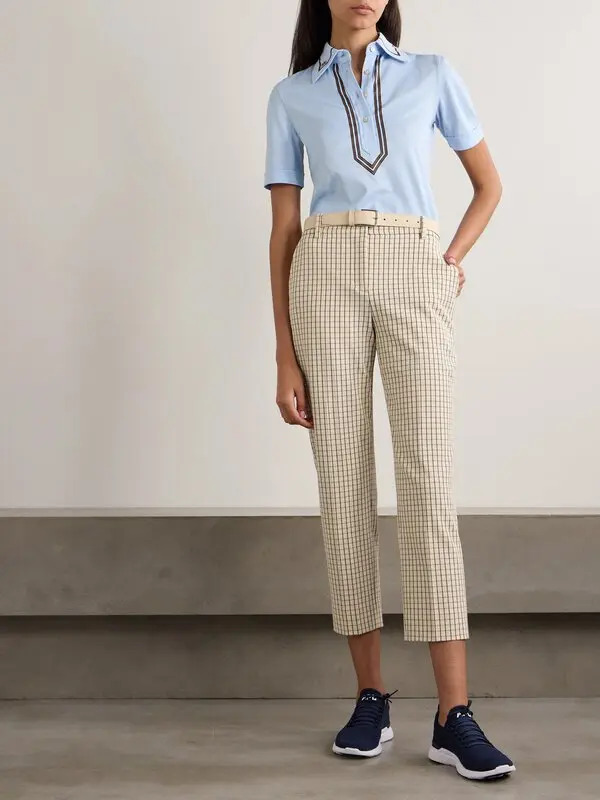 Tory Burch Checked Cropped Twill Tapered Trousers