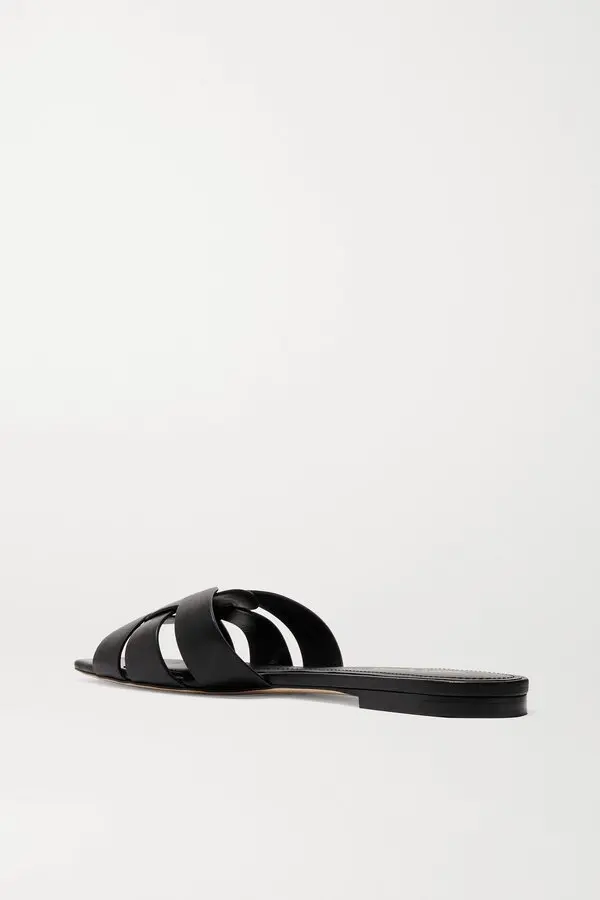Saint Laurent Tribute Woven Leather Slides - Black