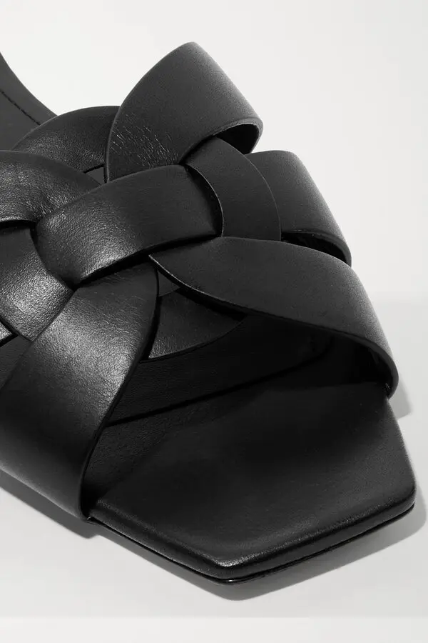 Saint Laurent Tribute Woven Leather Slides - Black