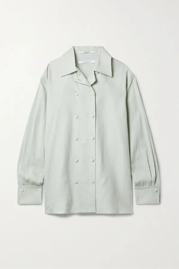 Another Tomorrow Net Sustain Double-breasted Linen Shirt