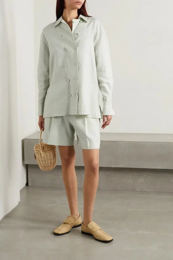 Another Tomorrow Net Sustain Double-breasted Linen Shirt