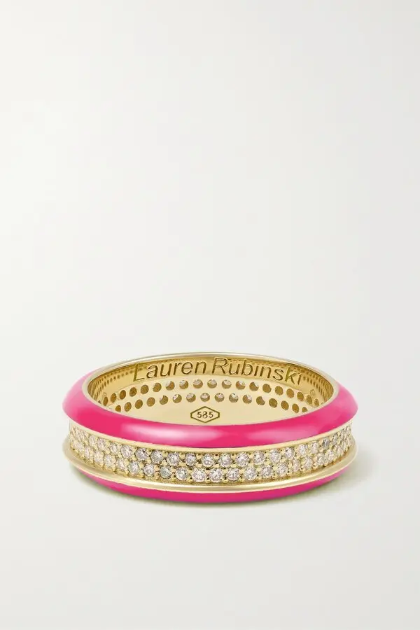 Lauren Rubinski 14-karat Gold, Enamel And Diamond Ring - Pink