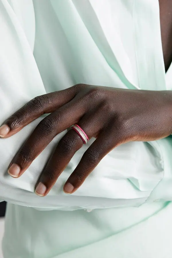 Lauren Rubinski 14-karat Gold, Enamel And Diamond Ring