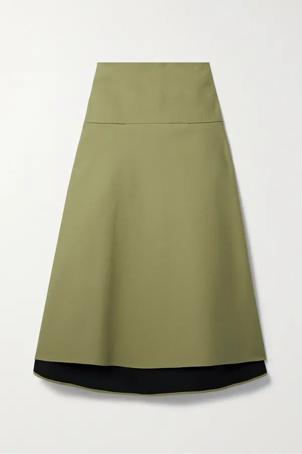 Another Tomorrow Cotton-twill Midi Skirt