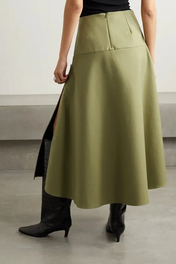 Another Tomorrow Cotton-twill Midi Skirt