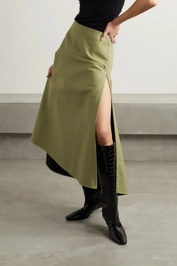 Another Tomorrow Cotton-twill Midi Skirt