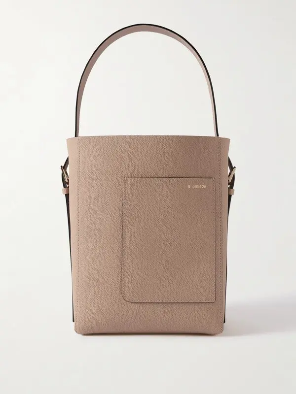 VALEXTRA Small Textured-leather Bucket Bag - Neutrals