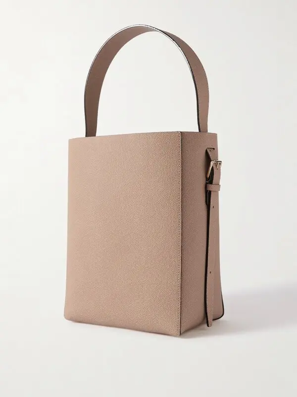 VALEXTRA Small Textured-leather Bucket Bag - Neutrals