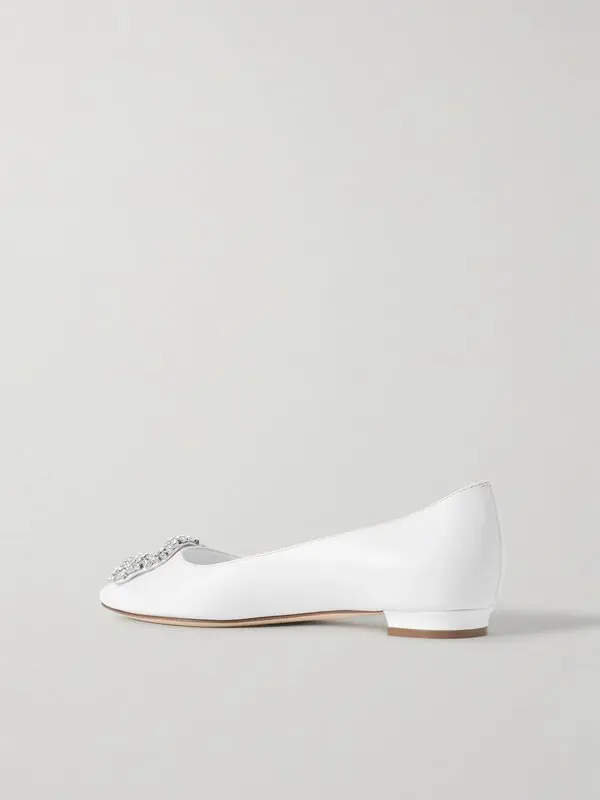 Manolo Blahnik Hangisi 10 Crystal-embellished Leather Flats - White