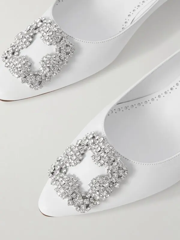 Manolo Blahnik Hangisi 10 Crystal-embellished Leather Flats - White