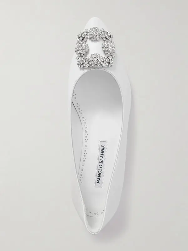 Manolo Blahnik Hangisi 10 Crystal-embellished Leather Flats - White