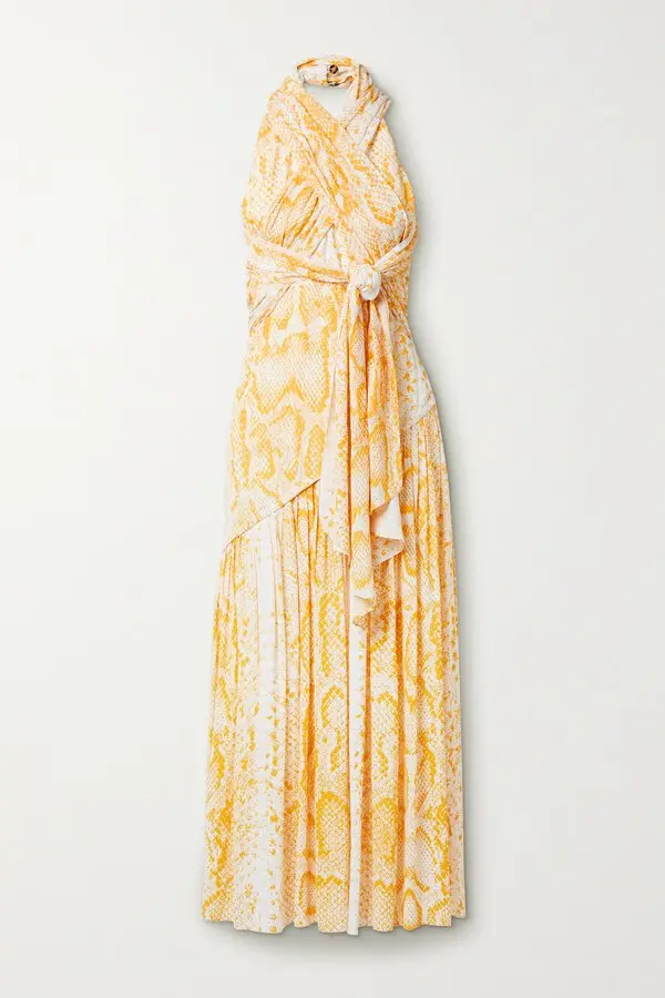 Proenza Schouler Snake-print Crepe De Chine Midi Dress - Yellow