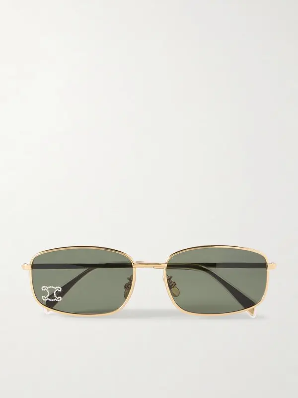 Celine Triomphe Crystal-embellished Sunglasses - Gold