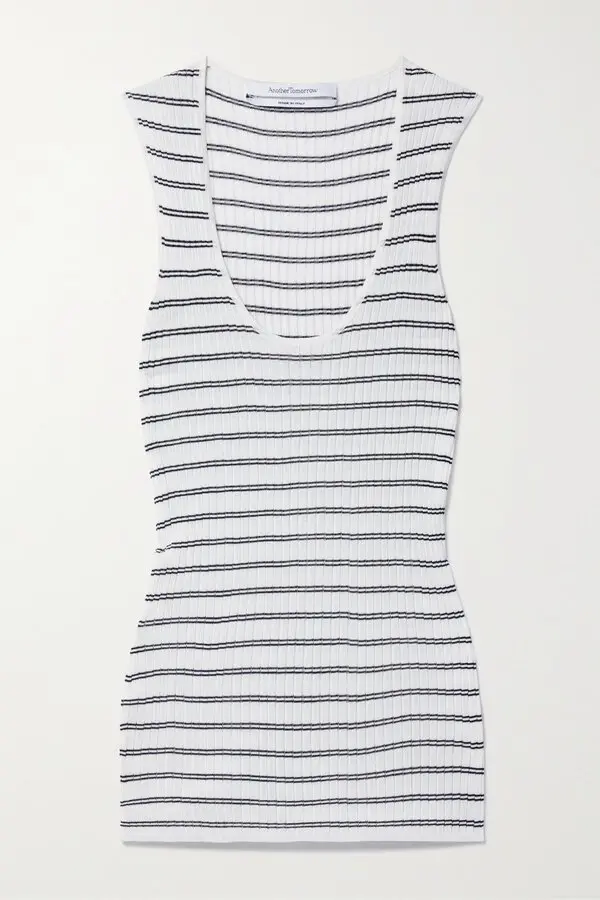Another Tomorrow Net Sustain Striped Ribbed-knit Tank