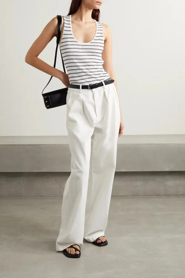 Another Tomorrow Net Sustain Striped Ribbed-knit Tank